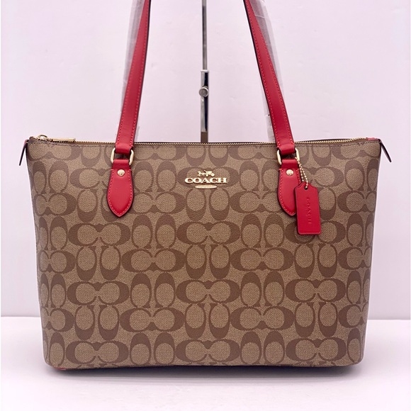Coach | Bags | Coach Gallery Tote In Signature Canvas Electric Red ...